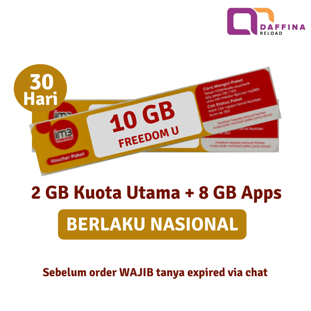 Voucher Indosat Freedom U 10 GB (2GB + 8GB Apps) | Daffina Store