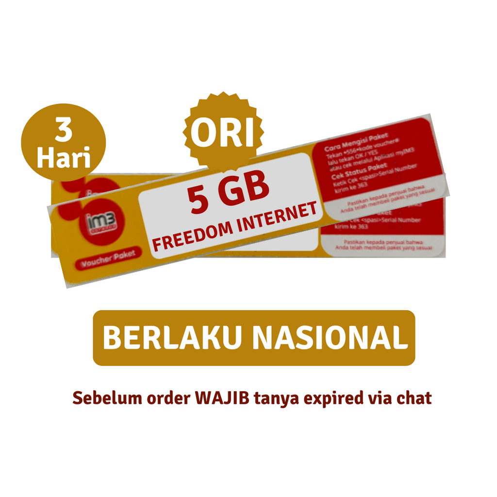 Voucher Indosat Freedom Internet 5 GB 3 Hari Ori NASIONAL | Daffina Store