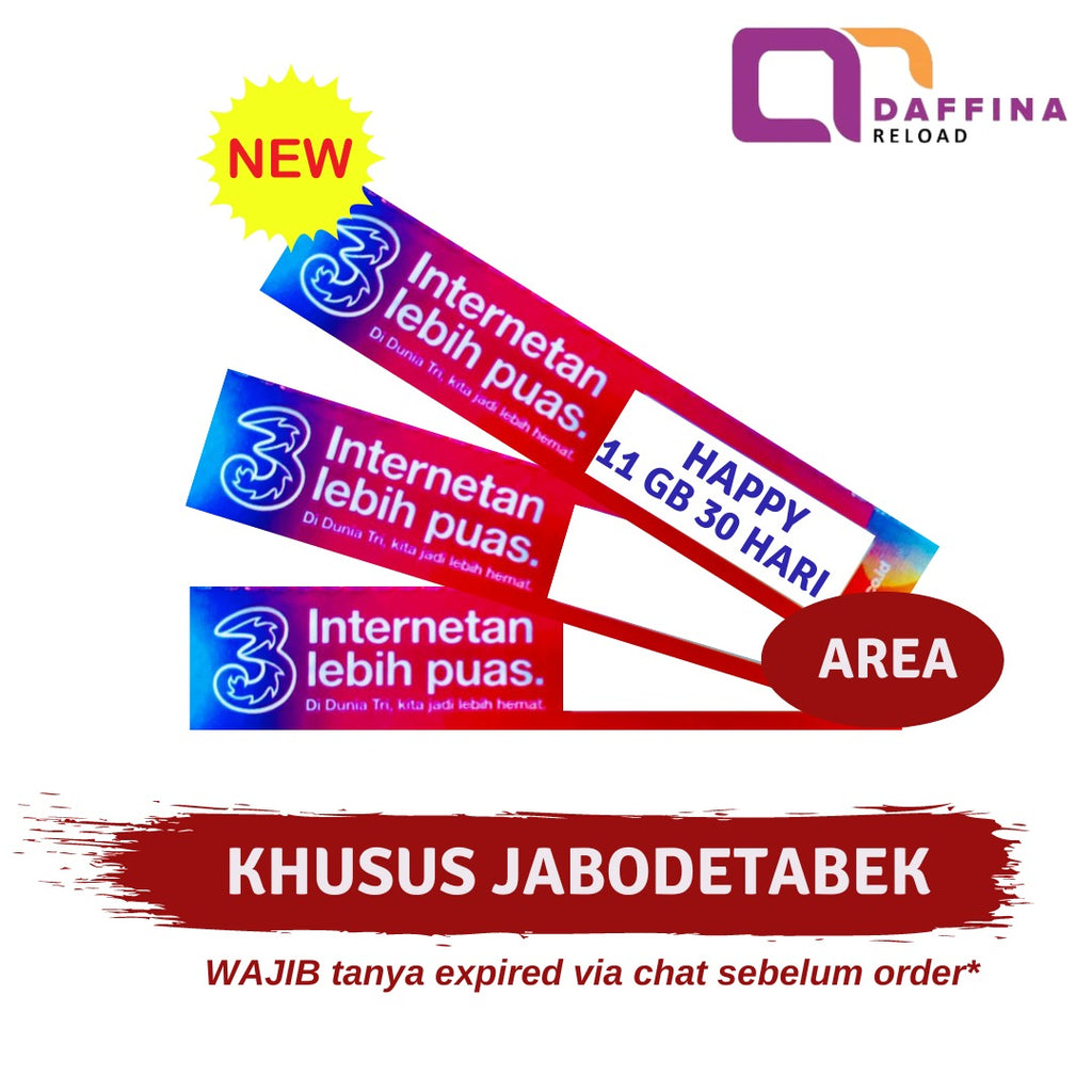 Voucher Tri Happy 11 GB 28 Hari JABO | Daffina Store